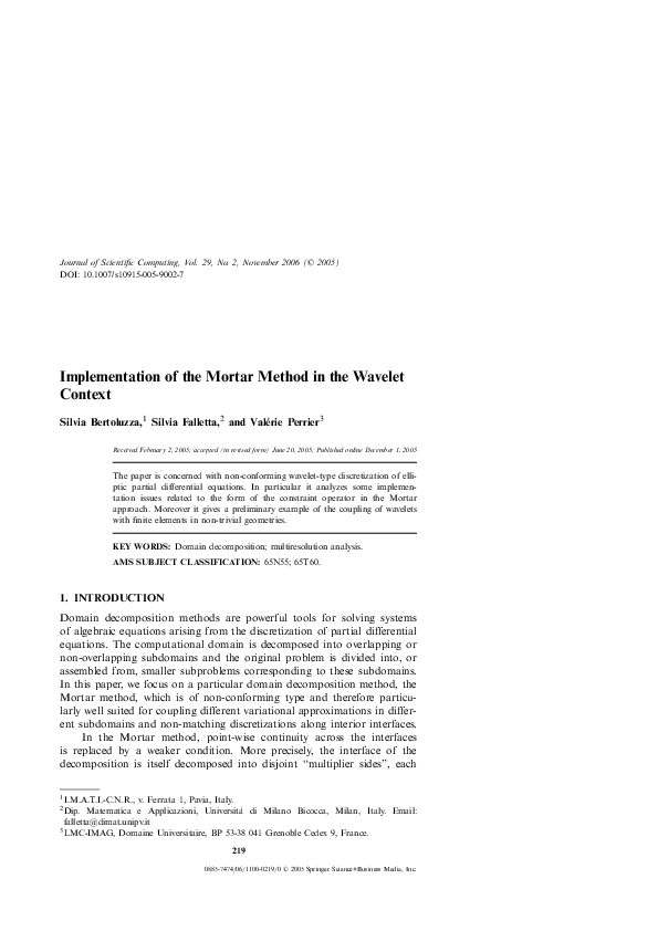 Pdf Implementation Of The Mortar Method In The Wavelet Context