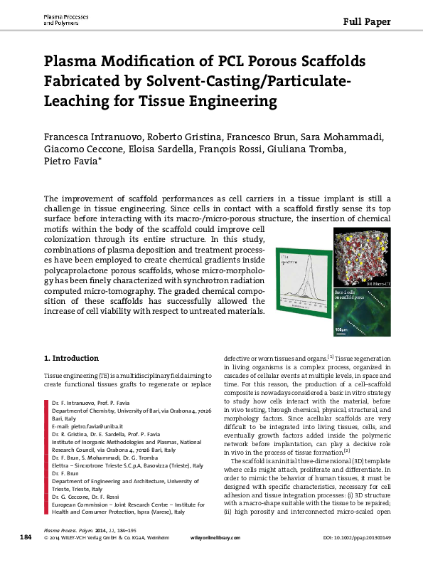 (PDF) Plasma Modification of PCL Porous Scaffolds Fabricated by Solvent-Casting/Particulate ...