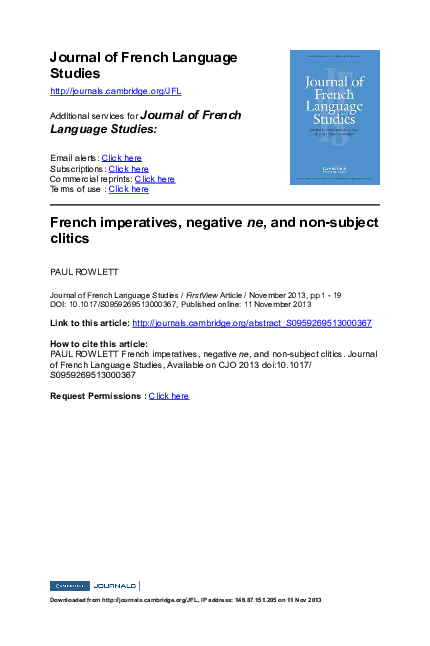 (PDF) French imperatives, negative ne, and non-subject clitics