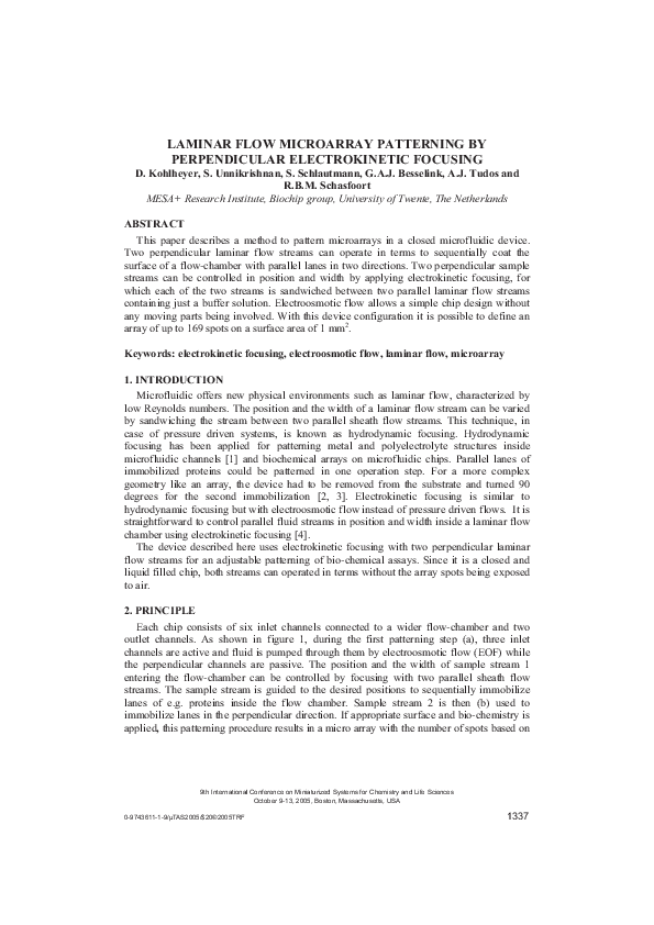 (PDF) Laminar Flow Microarray Patterning by Perpendicular Electrokinetic Focusing