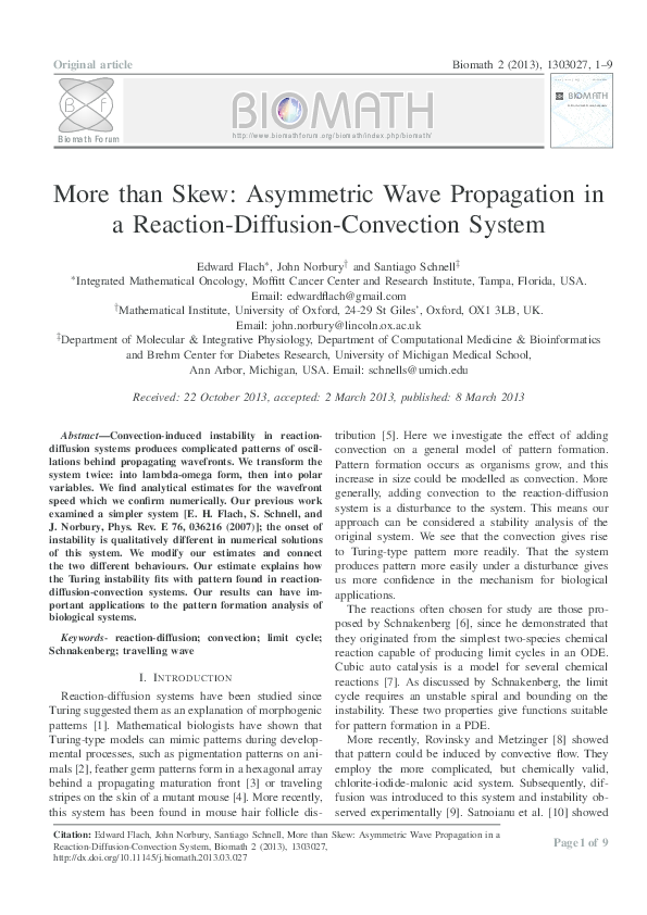 Pdf More Than Skew Asymmetric Wave Propagation In A Reaction Diffusion Convection System