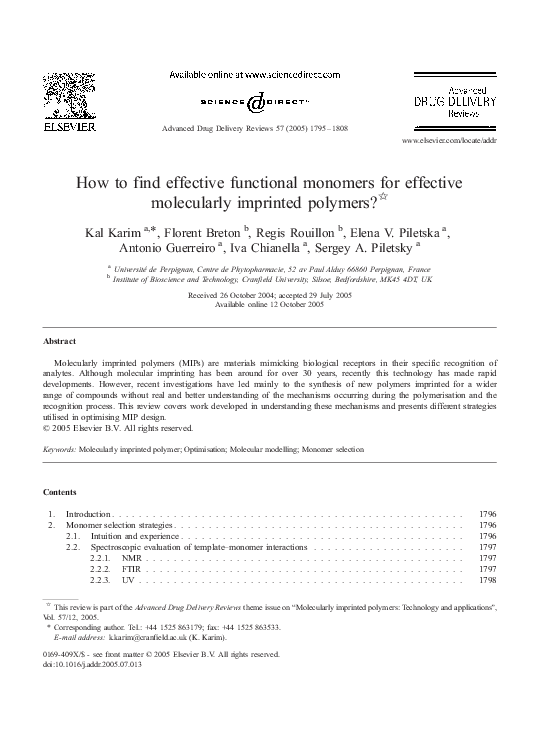 (PDF) How to find effective functional monomers for effective molecularly imprinted polymers?