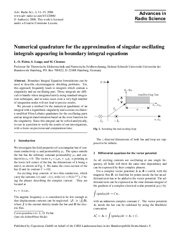(PDF) Numerical quadrature for the approximation of singular oscillating integrals appearing in ...