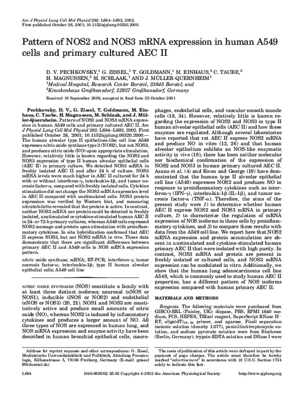 (PDF) Pattern of NOS2 and NOS3 mRNA expression in human A549 cells and ...