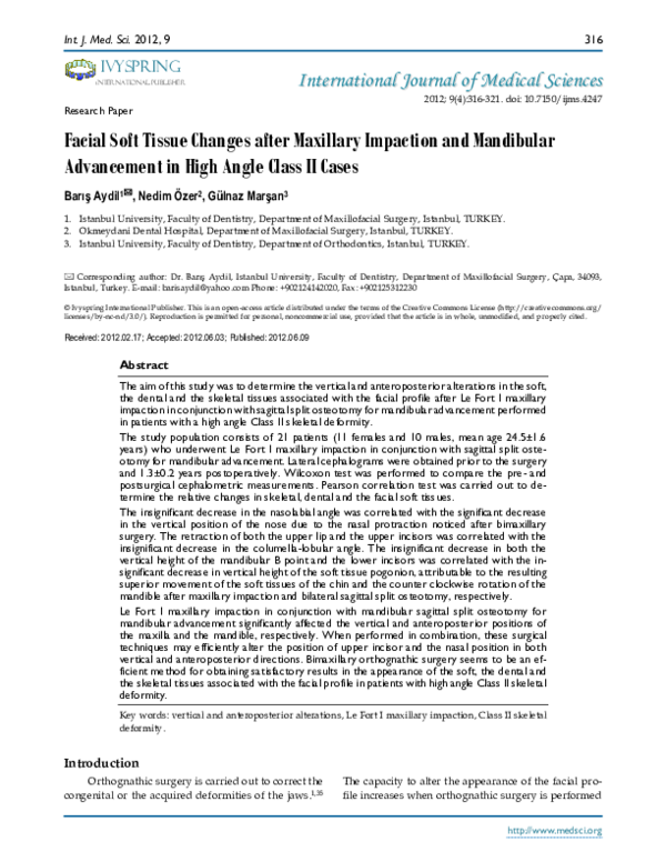 (PDF) Facial Soft Tissue Changes after Maxillary Impaction and Mandibular Advancement in High ...