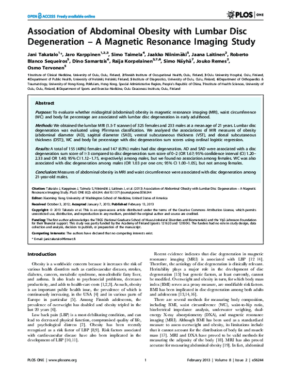 (PDF) Association of abdominal obesity with lumbar doc degeneration - a ...