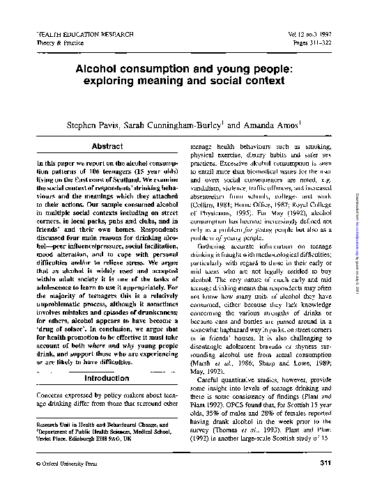 (PDF) Alcohol consumption and young people: exploring meaning and ...