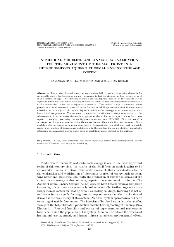 (PDF) Numerical modeling and analytical validation for the movement of thermal front in a ...