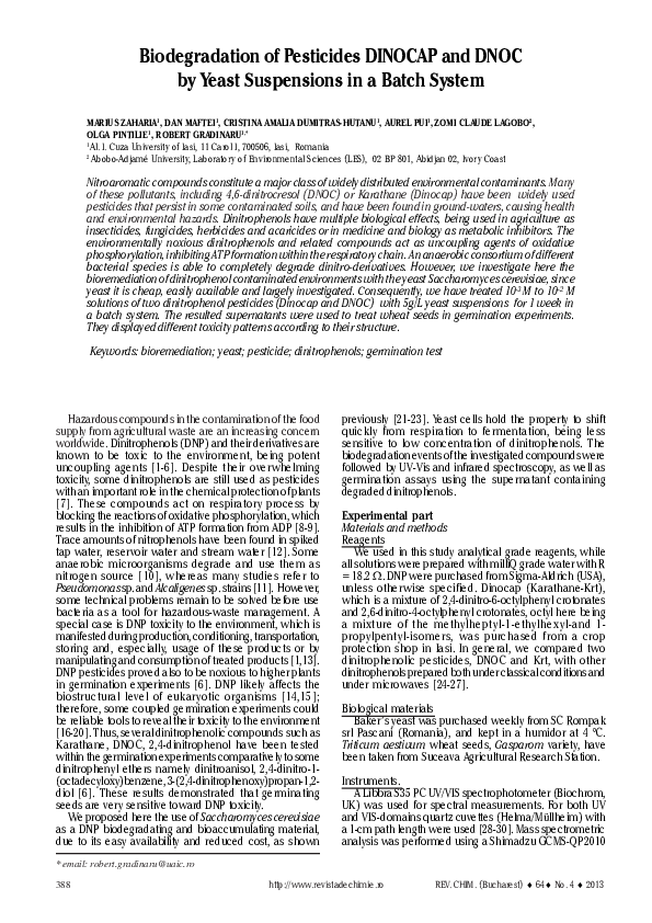 (PDF) Biodegradation of Pesticides DINOCAP and DNOC by Yeast ...