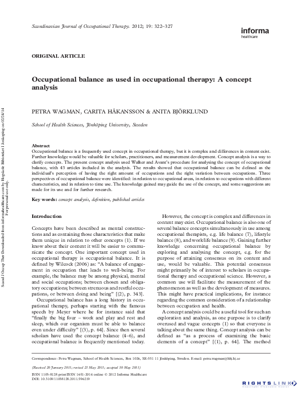 (PDF) Occupational balance as used in occupational therapy: A concept ...