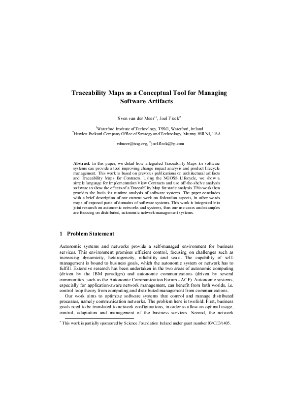 (PDF) Traceability Maps as a Conceptual Tool for Managing Software Artifacts