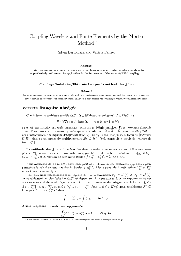 (PDF) Coupling wavelets and finite elements by the Mortar method