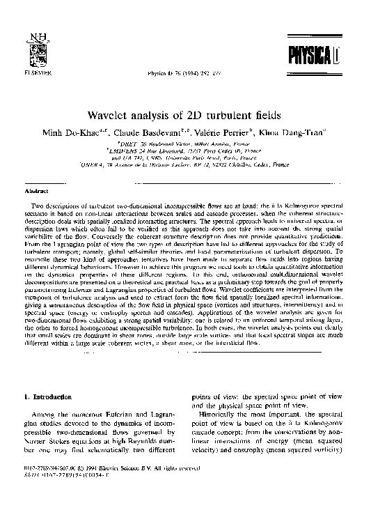 Pdf Wavelet Analysis Of 2d Turbulent Fields