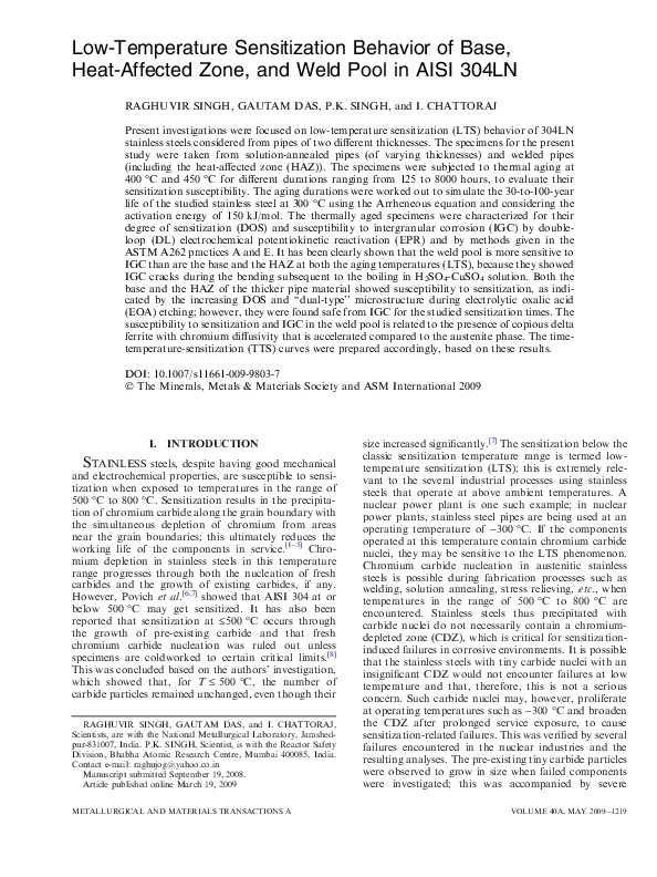 (PDF) Low Temperature Sensitization Behavior of Base