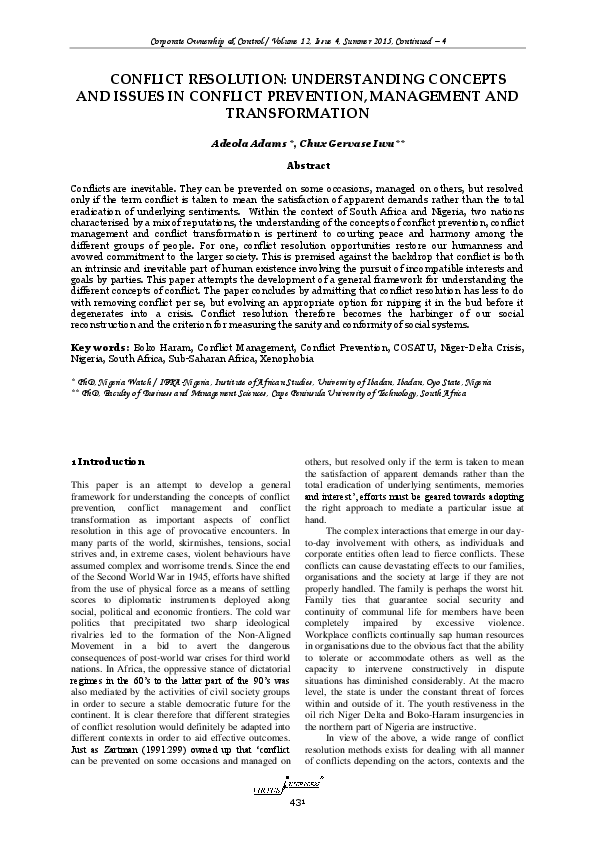 (PDF) CONFLICT RESOLUTION: UNDERSTANDING CONCEPTS AND ISSUES IN ...