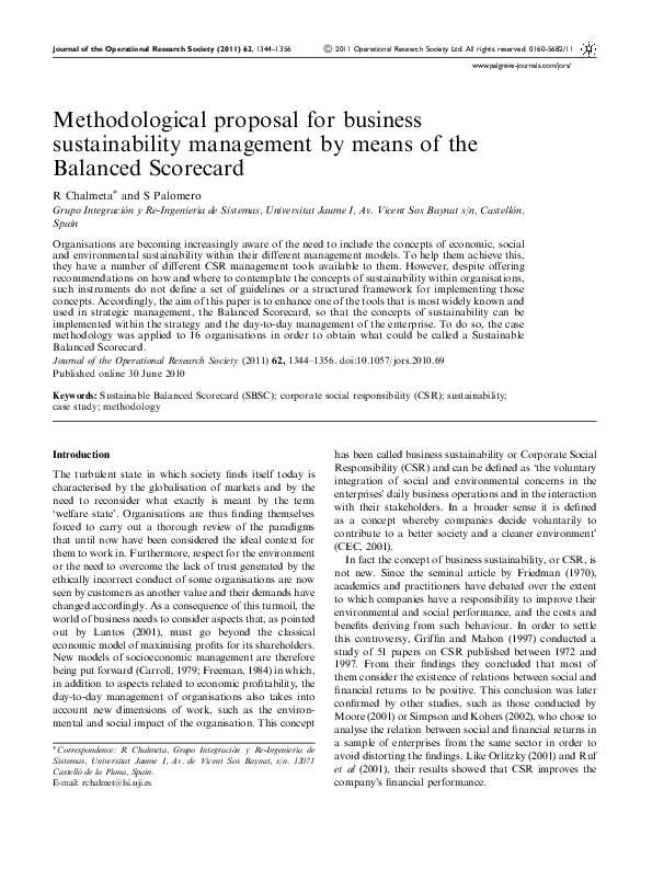 (PDF) Methodological proposal for business sustainability management by ...