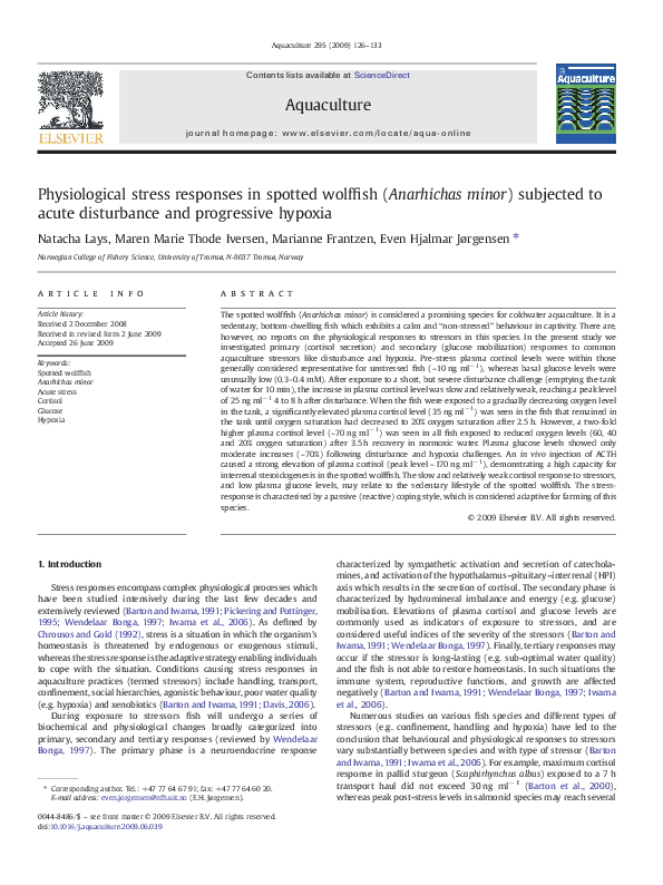 (PDF) Physiological stress responses in spotted wolffish (Anarhichas ...