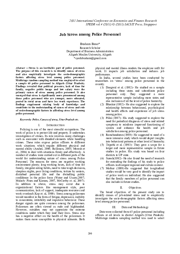 (PDF) Job stress among Police Personnel