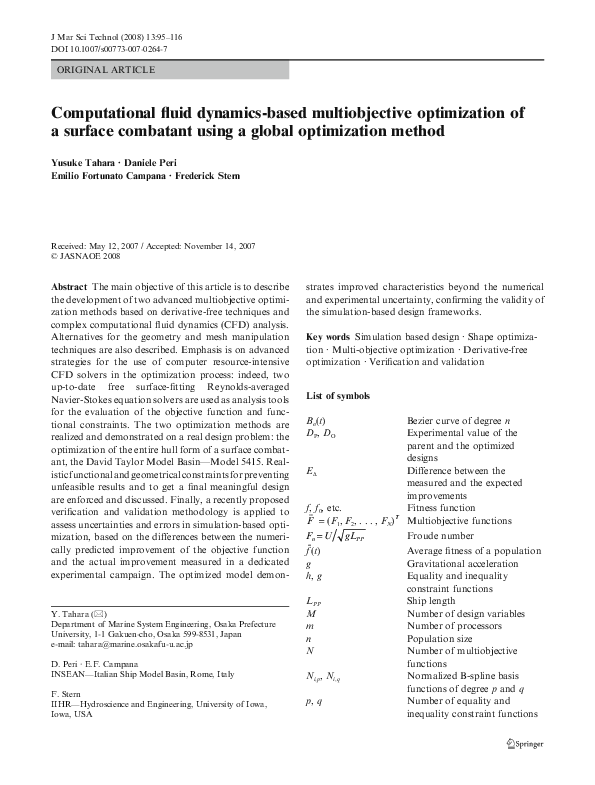 Pdf Computational Fluid Dynamics Based Multiobjective Optimization Of A Surface Combatant