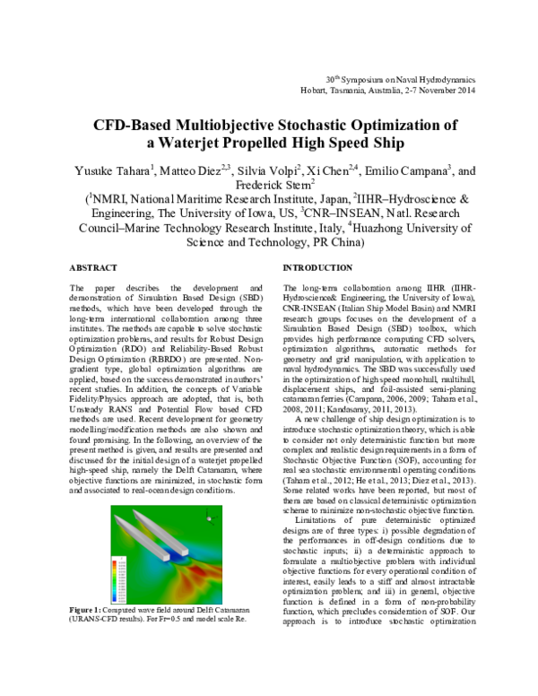 Pdf Cfd Based Multiobjective Stochastic Optimization Of A Waterjet Propelled High Speed Ship