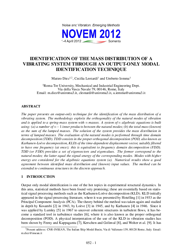 Pdf Identification Of The Mass Distribution Of A Vibrating System Through An Output Only Modal