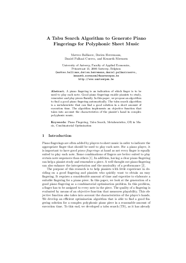 (PDF) A Tabu Search Algorithm to Generate Piano Fingerings for ...