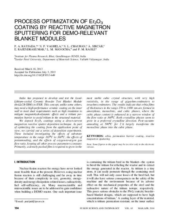 (PDF) Process Optimization of Er2O3 Coating by Reactive Magnetron ...