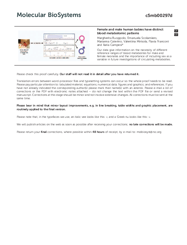 (PDF) Female and male human babies have distinct blood metabolomic patterns