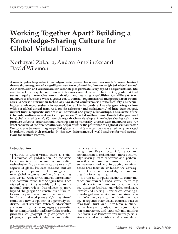 (PDF) Working Together Apart? Building a Knowledge-Sharing Culture for ...