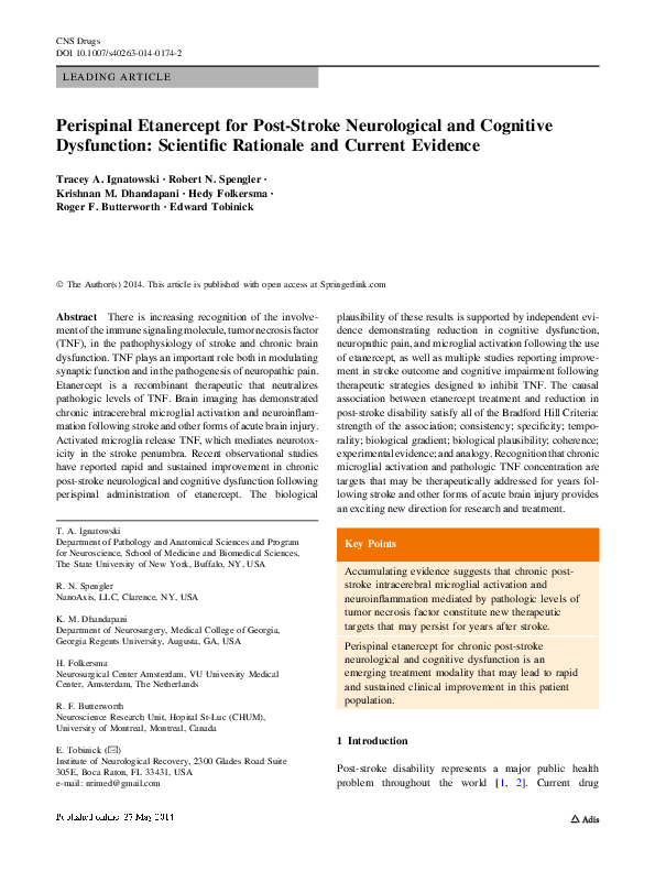 (PDF) Perispinal Etanercept for Post-Stroke Neurological and Cognitive ...