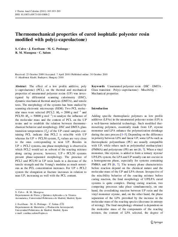 (PDF) Thermomechanical properties of cured isophtalic polyester resin modified with poly(ε ...