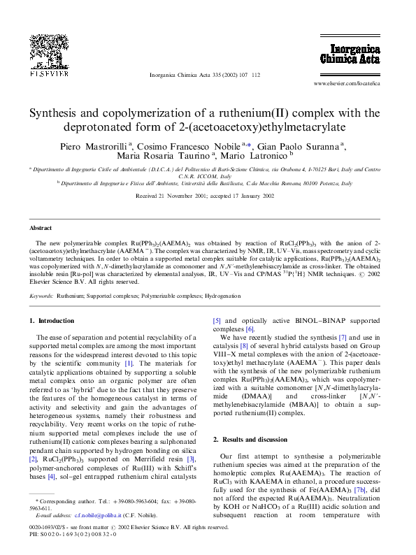 (PDF) Synthesis and copolymerization of a ruthenium(II) complex with ...