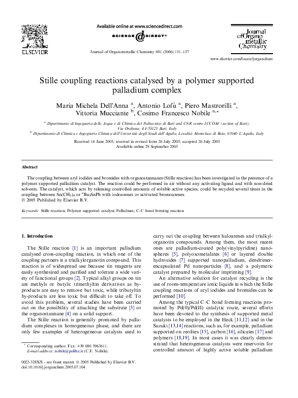 (PDF) Stille coupling reactions catalysed by a polymer supported ...
