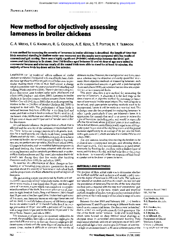(PDF) New method for objectively assessing lameness in broiler chickens