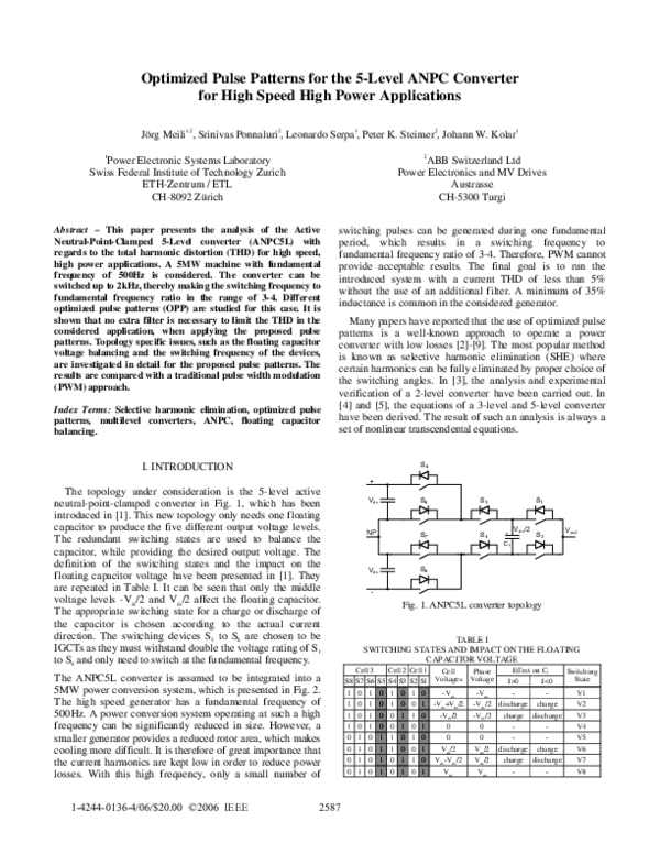 (PDF) Optimized Pulse Patterns for the 5-Level ANPC Converter for High ...
