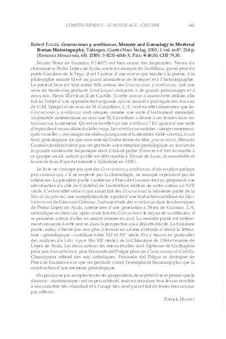 (PDF) Recension de Robert Folger, Generaciones y semblanzas. Memory and ...