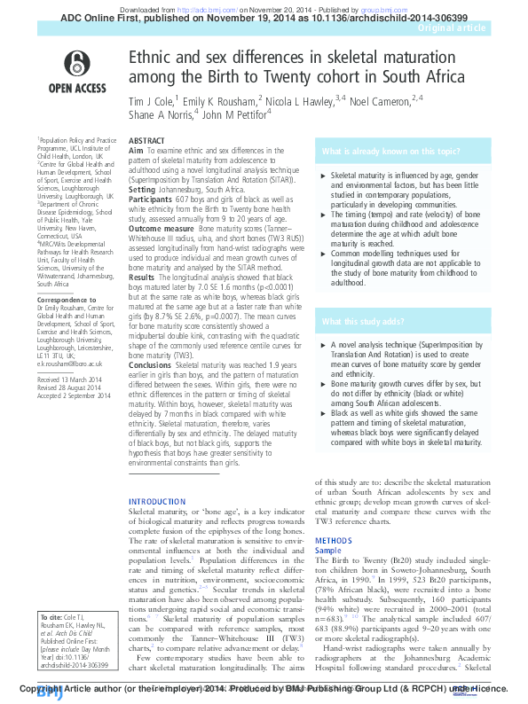Pdf Ethnic And Sex Differences In Skeletal Maturation Among The Birth