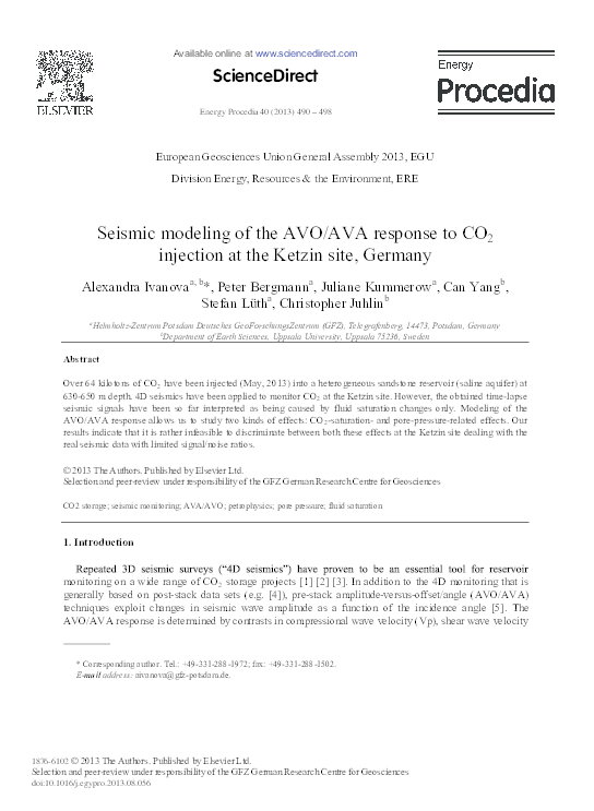 (PDF) Seismic Modeling of the AVO/AVA Response to CO2 Injection at the ...