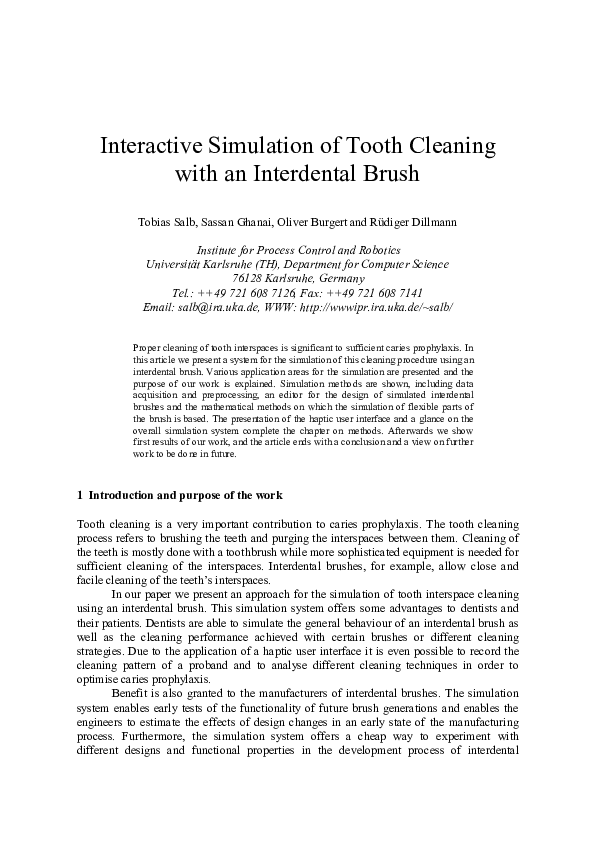 (PDF) Interactive simulation of tooth cleaning with an interdental brush