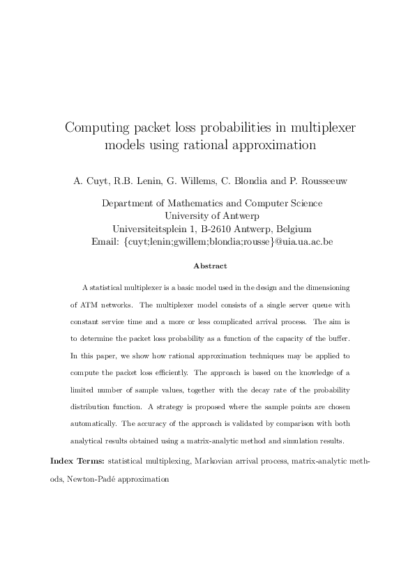 (PDF) Computing packet loss probabilities in multiplexer models using rational approximation