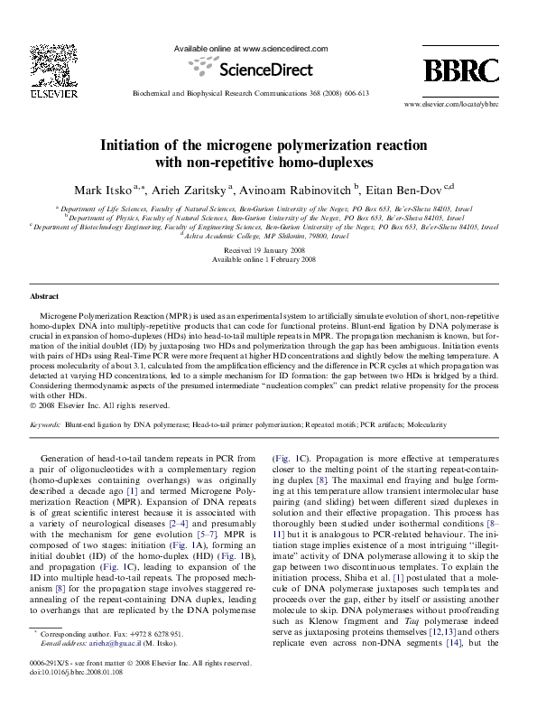 (PDF) Initiation of the microgene polymerization reaction with non-repetitive homo-duplexes