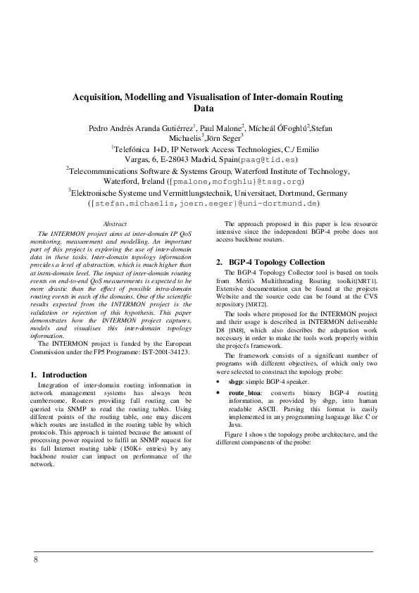 Pdf Intermon An Architecture For Inter Domain Monitoring Modelling And Simulation Carsten