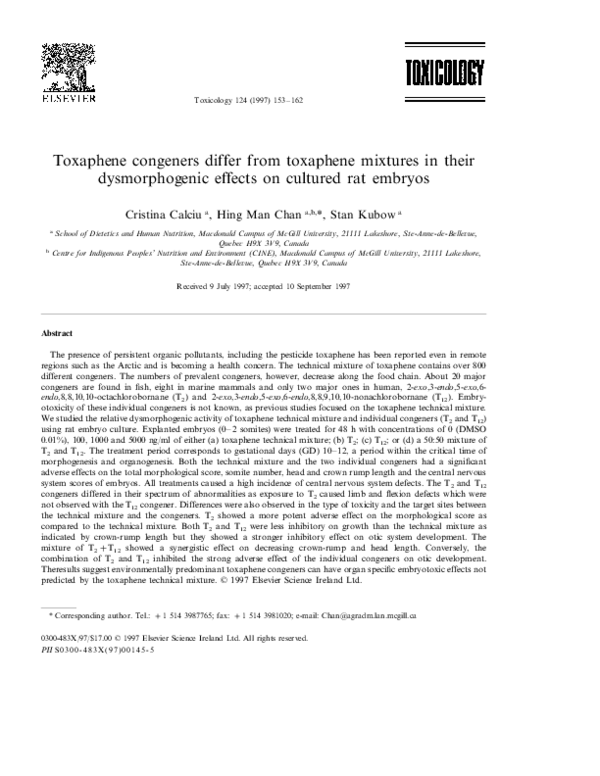 (PDF) Toxaphene congeners differ from toxaphene mixtures in their ...