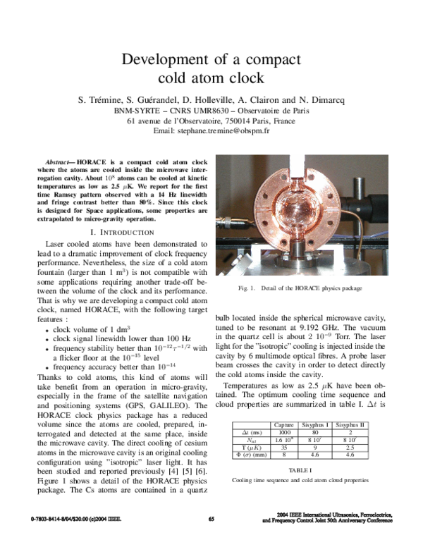 (PDF) Development of a compact cold atom clock