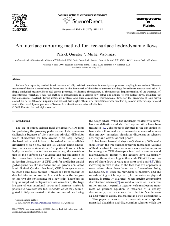 Pdf An Interface Capturing Method For Free Surface Hydrodynamic Flows