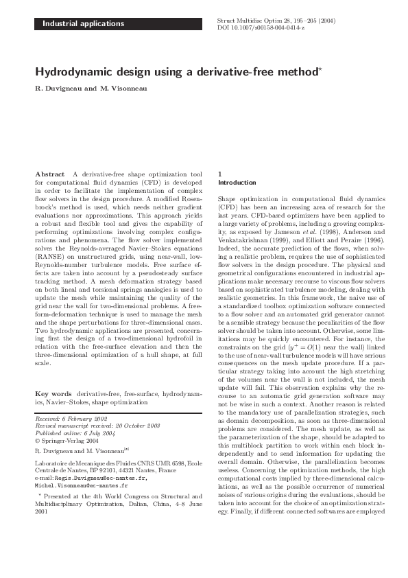 (PDF) Hydrodynamic design using a derivative-free method