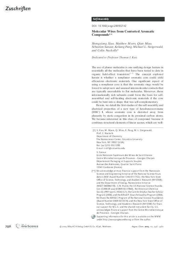 (PDF) Molecular Wires from Contorted Aromatic Compounds | Sébastien ...