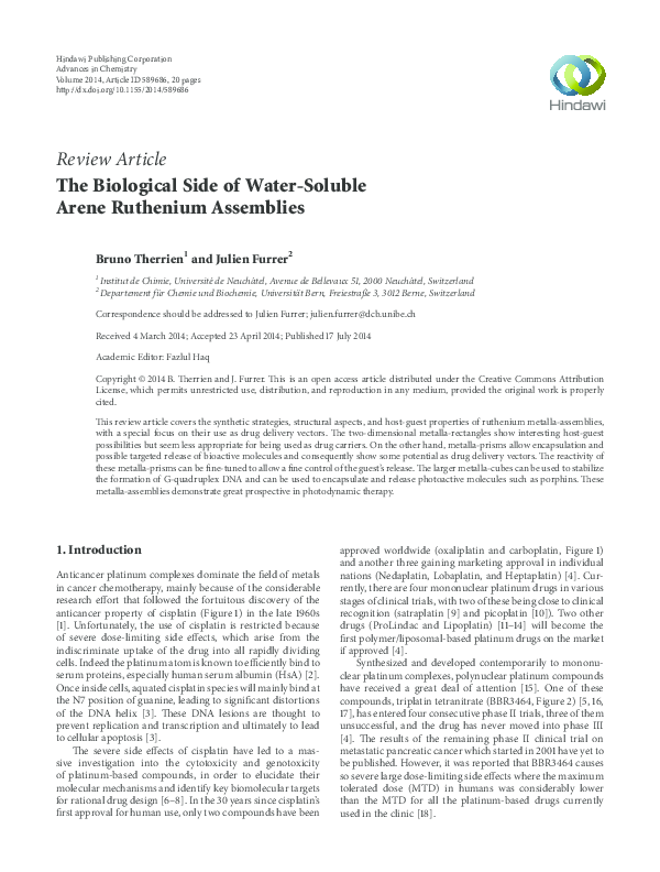 (PDF) The Biological Side of Water-Soluble Arene Ruthenium Assemblies ...