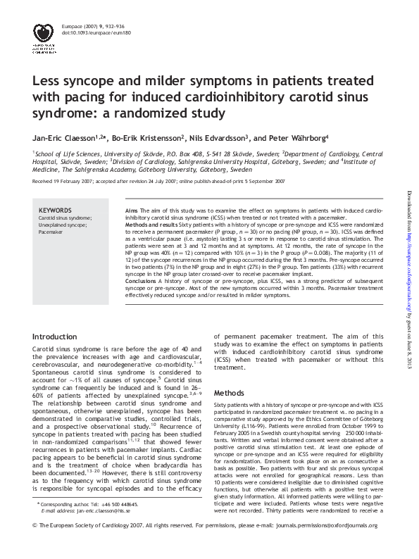 (PDF) Less syncope and milder symptoms in patients treated with pacing ...
