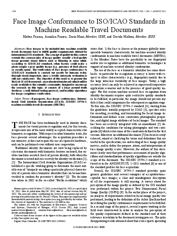 (PDF) Face Image Conformance to ISO/ICAO Standards in Machine Readable ...